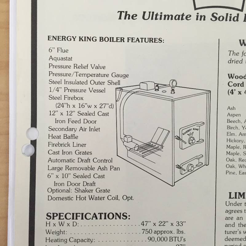 Energy King Model 35EKB Coal or Wood Burning Hot Water Boiler Furnace ...