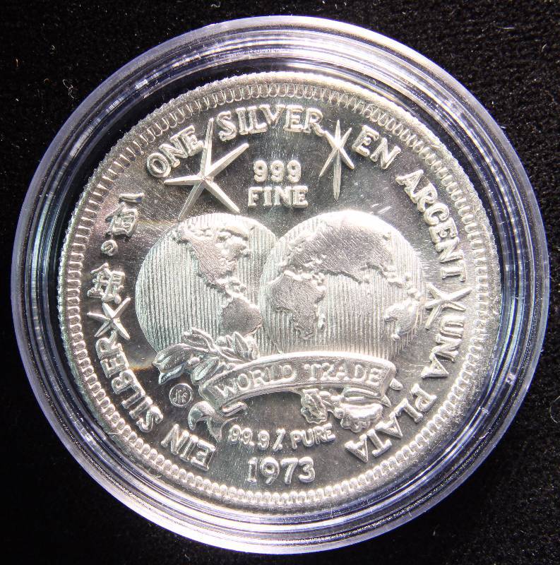 1 TROY OZ. .999 FINE SILVER 1973 INTERNATIONAL WORLD TRADE UNIT IN ...