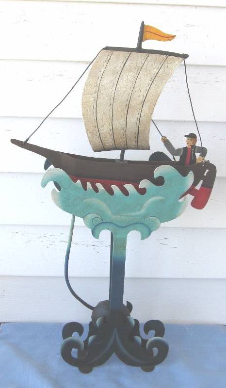 Tall, Metal Sculpture ~ SAIL BOAT & FISHERMAN ~ Pendulum, Rocking ...