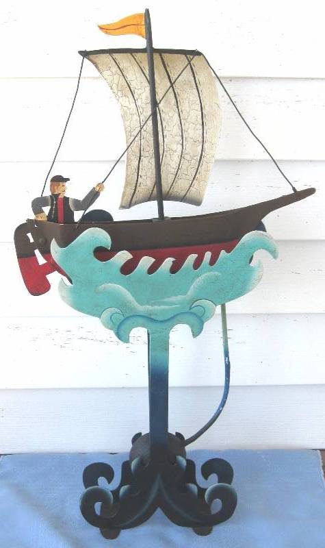 Tall, Metal Sculpture ~ SAIL BOAT & FISHERMAN ~ Pendulum, Rocking ...