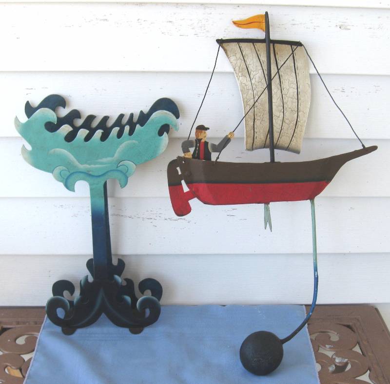 Tall, Metal Sculpture ~ SAIL BOAT & FISHERMAN ~ Pendulum, Rocking ...