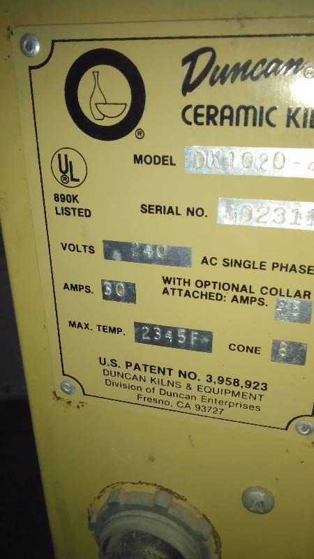 Large Duncan Ceramic Kiln Model # DK 1020-2 (240V-30A-7200W) | Welcome ...