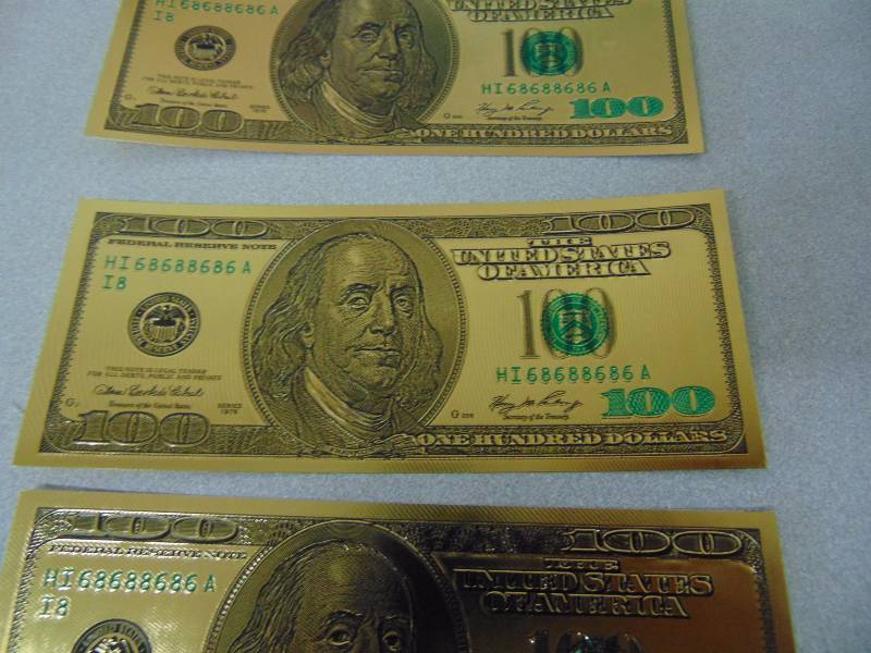 (3) 24KT 99.9% Pure Gold Plated $100 Dollar Bill Banknote | GRC ...