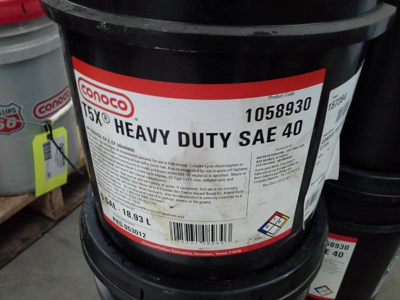 4 Pails of Phillips 66/Conoco T5X Heavy Duty SAE 40 Engine Oil for 2-Stroke Diesel Engines ...