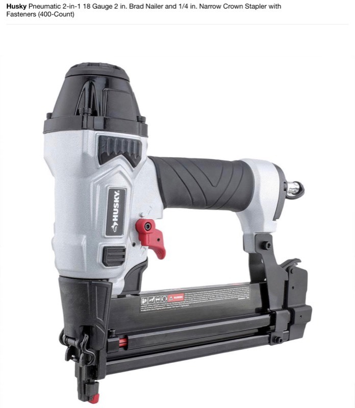 HUSKY Pneumatic 2 in 1 18 Gauge 2 in. Brad Nailer and 1 4 in. Narrow Crown Stapler with Fasteners 400 Count NEW SEE PICS SIKAFFY SURPLUS SALES ROCHESTER AUCTION HAND POWER TOOLS FOLLOWED WITH