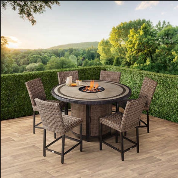 Agio Anderson 7 piece Fire Outdoor Patio Dining Set Sky Groups Final Auction of 2023 Warehouse Clean Out K BID