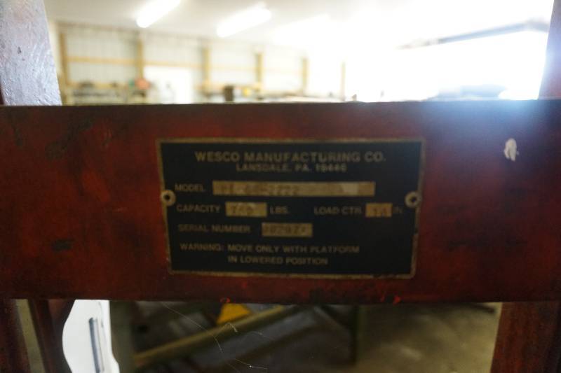 Wesco Manufacturing Model PL-54-2222 Commercial Machine Shop Wheeled ...
