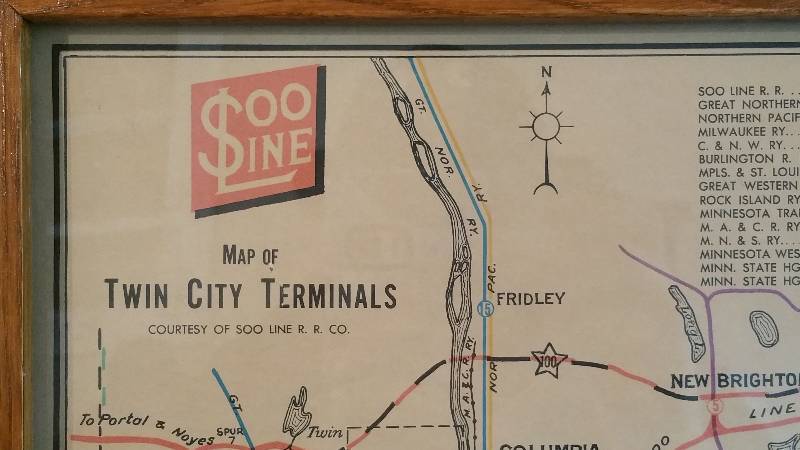 Vintage Soo Line Map of Twin Cities Terminals, Framed | St. Cloud ...