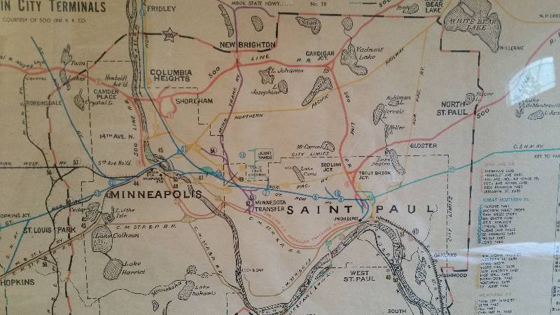 Vintage Soo Line Map of Twin Cities Terminals, Framed | St. Cloud ...